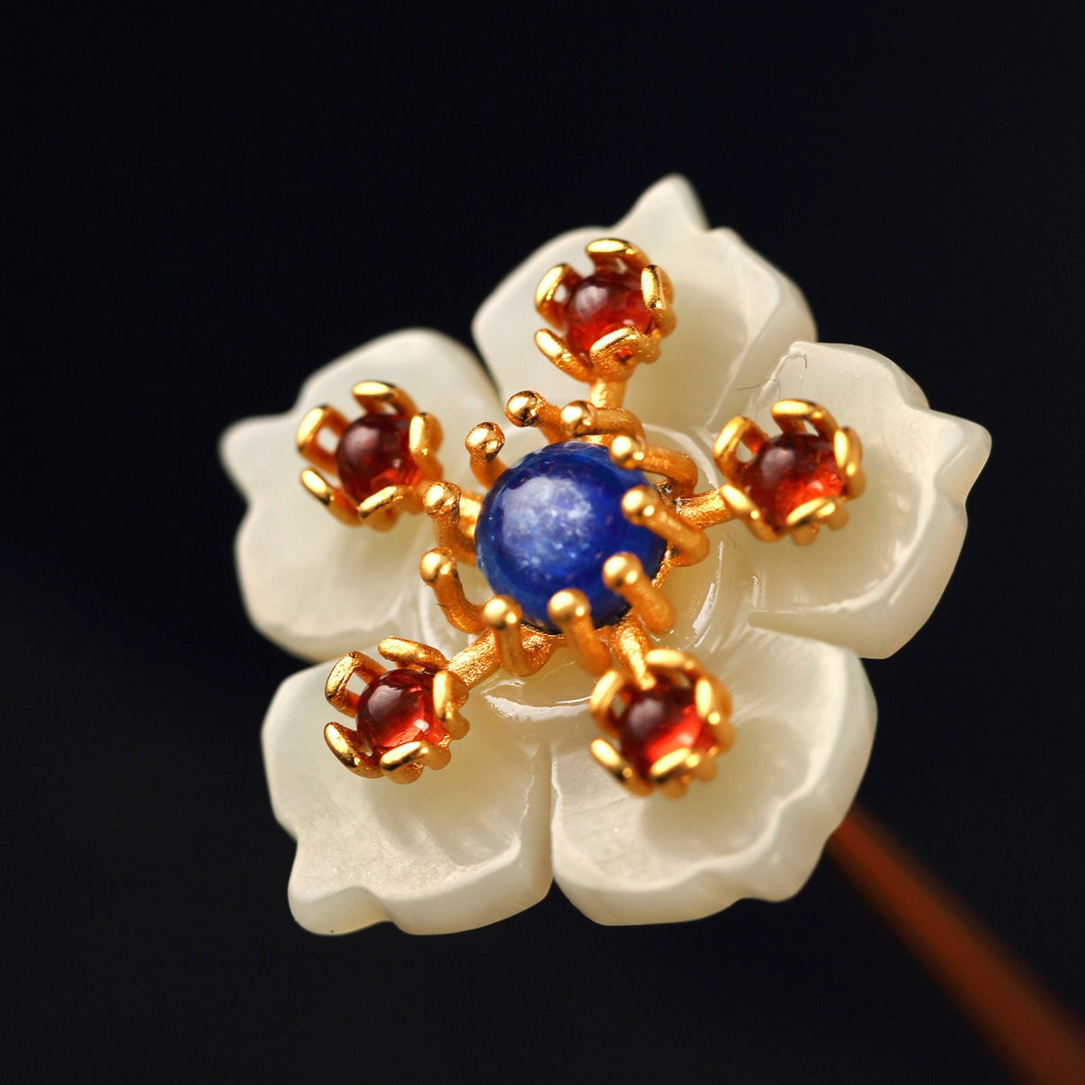 Chinese Traditional Jade Hairpin with Gemstones - The Hair Sticks